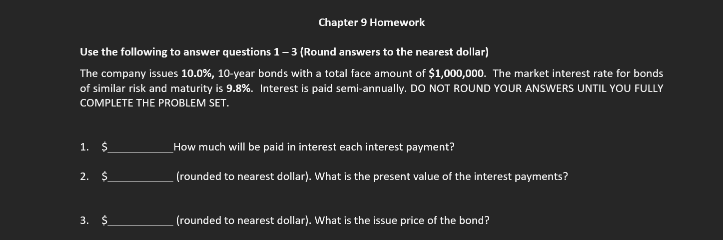 Solved Chapter 9 Homework Use the following to answer | Chegg.com
