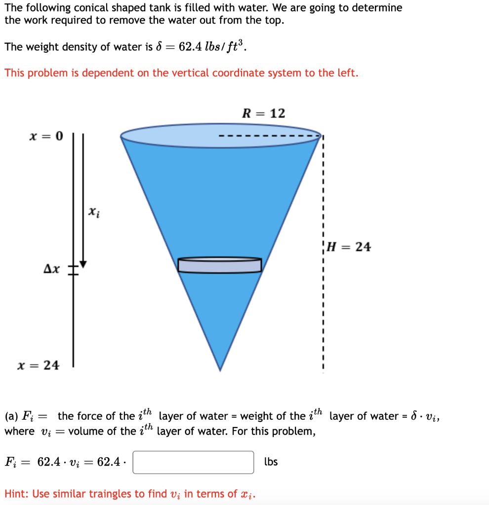 Solved The following conical shaped tank is filled with | Chegg.com