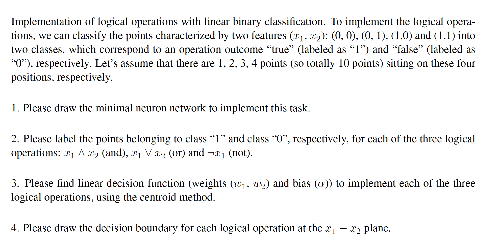 Solved Implementation of logical operations with linear | Chegg.com