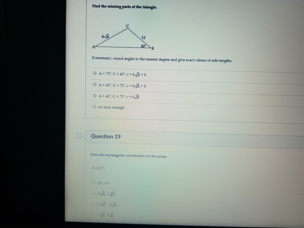 Solved Find the missing parts of the triangle. 12 A: if | Chegg.com