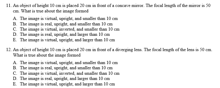 Solved 11. An object of height 10 cm is placed 20 cm in | Chegg.com