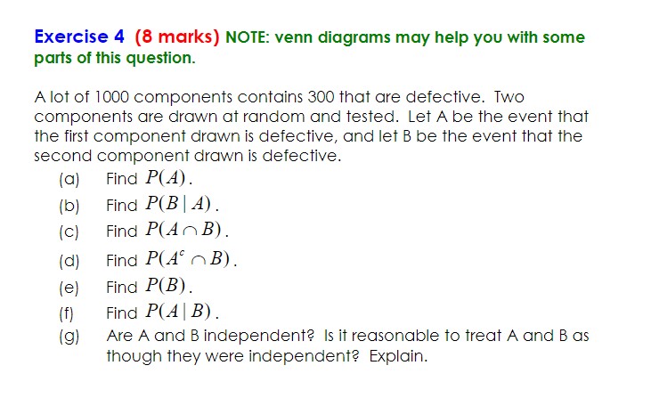 Solved Exercise 4 ( 8 ﻿marks) ﻿NOTE: venn diagrams may help | Chegg.com