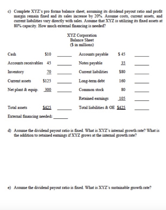 Solved 2. a Complete XYZ's pro forma income statement, | Chegg.com