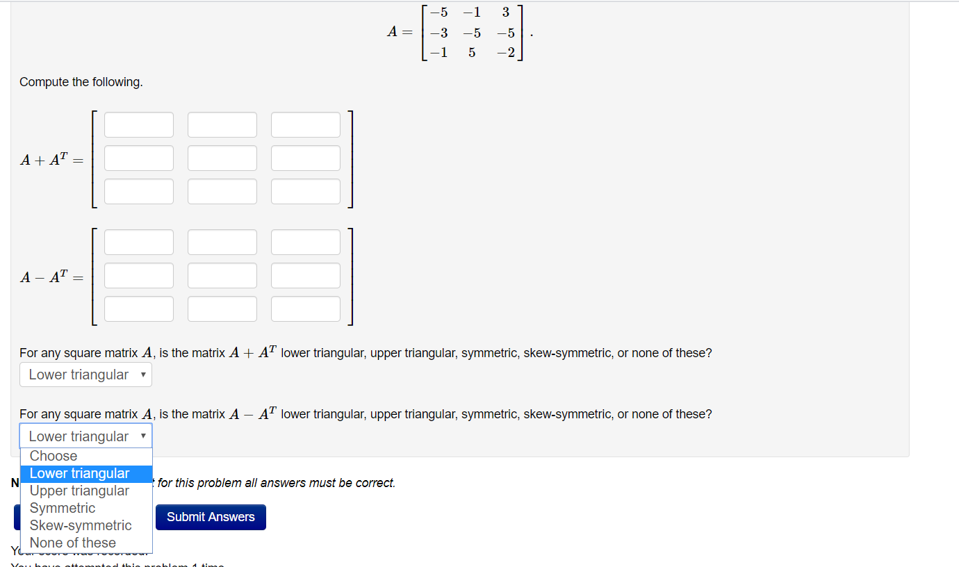 Solved A= 1-5 -3 1-1 -1 -5 5 3 -5 . -2] Compute the | Chegg.com