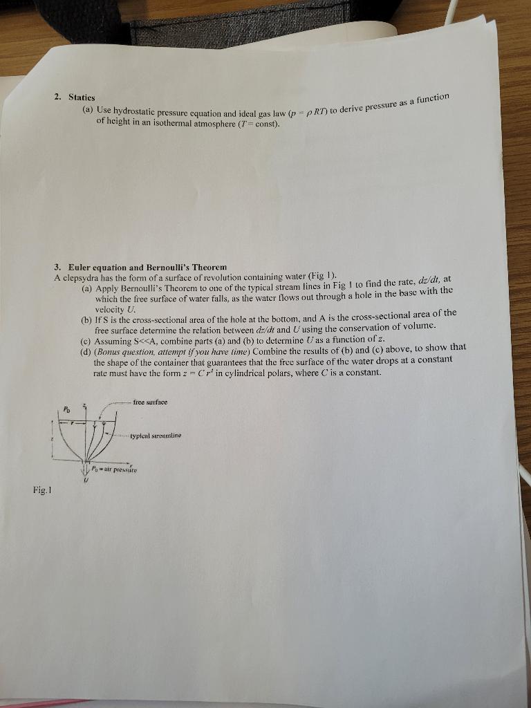Solved 2. Statics (a) Use hydrostatic pressure equation and | Chegg.com