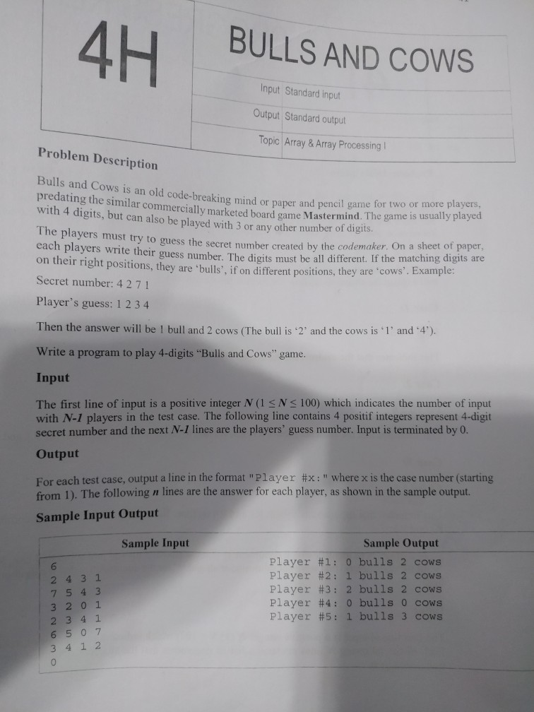 Solved Bulls And Cows Input Standard Input Output Standard 2868