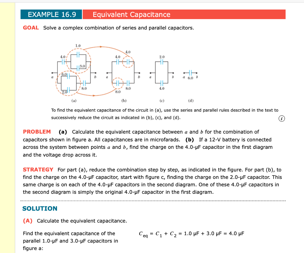Solved EXAMPLE 16.9 Equivalent Capacitance GOAL Solve a | Chegg.com