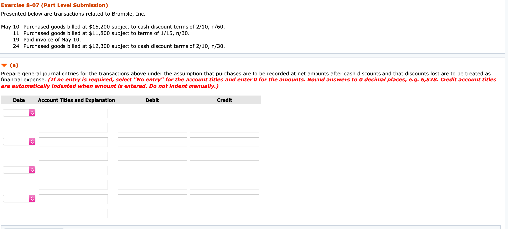 Solved Exercise 8-07 (Part Level Submission) Presented below | Chegg.com
