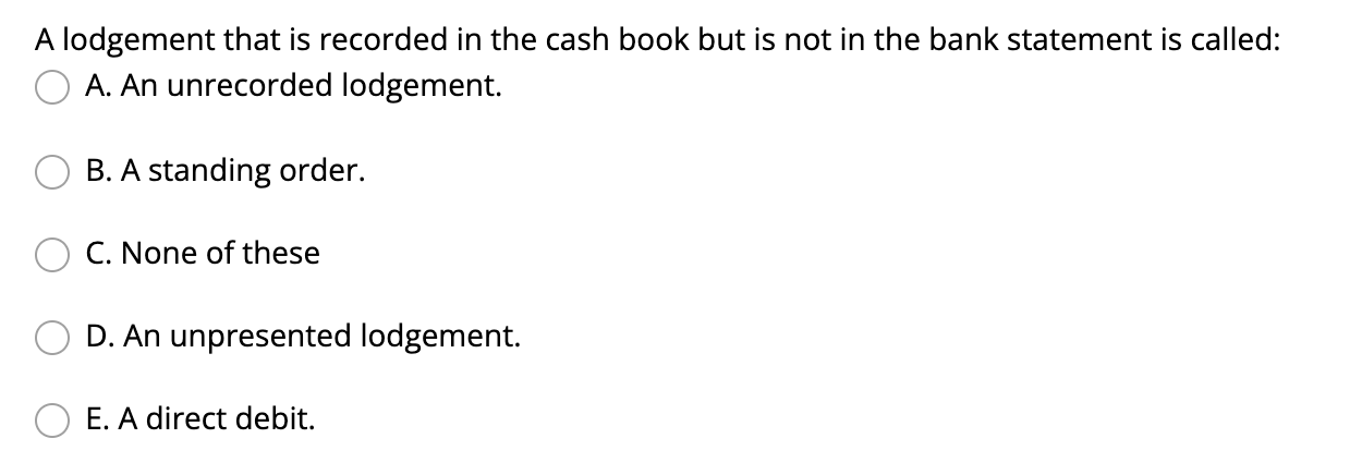 Solved A lodgement that is recorded in the cash book but is | Chegg.com