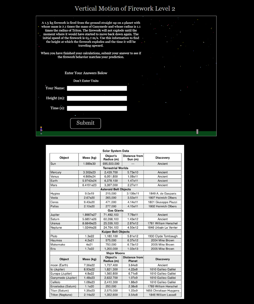 Solved Vertical Motion of Firework Level 2 A 1.3 kg firework | Chegg.com