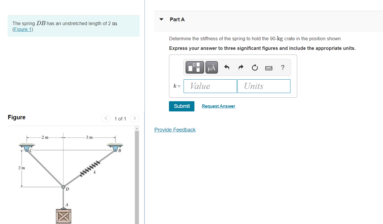 Solved The spring DB has an unstretched length of 2 m. Part | Chegg.com