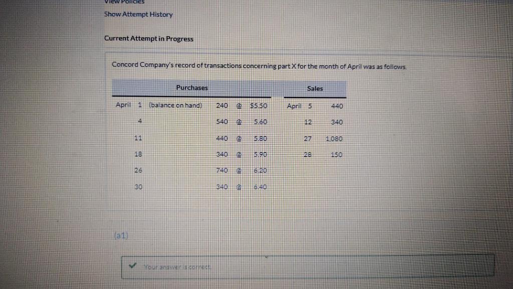 Solved Current Attempt in Progress Concord Company's record | Chegg.com