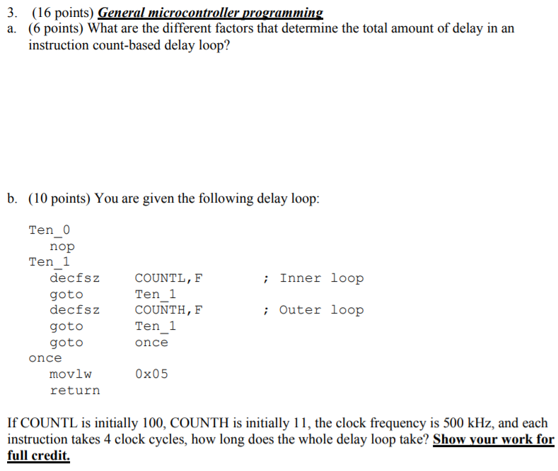 3. (16 points) General microcontroller programming a. | Chegg.com