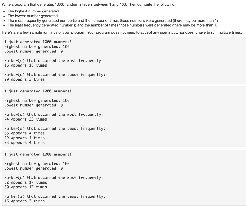 Solved Write A Program That Generates 1 000 Random Integers Chegg