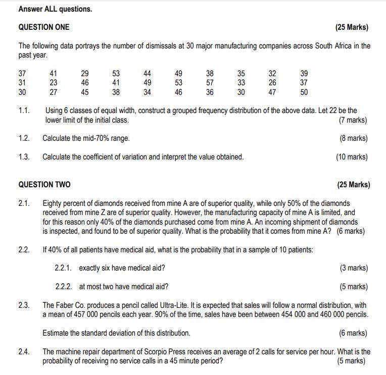 Solved Answer ALL questions. QUESTION ONE (25 Marks) The | Chegg.com