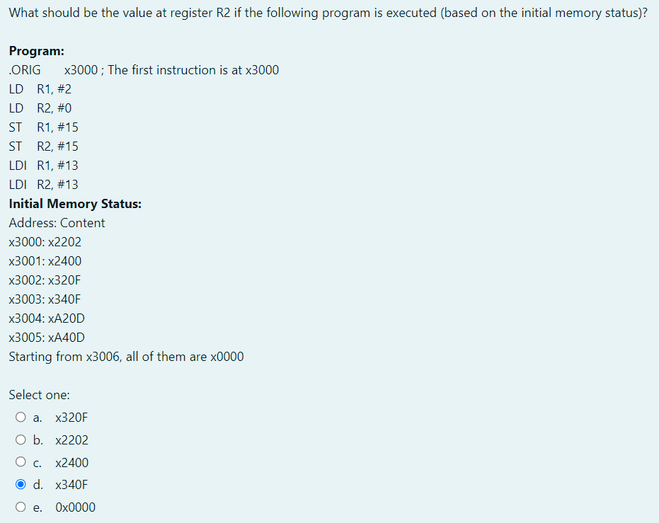 Solved What should be the value at register R2 if the | Chegg.com