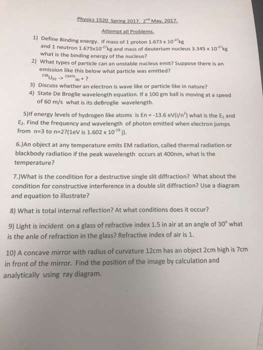 Solved Attempt all Problems 1) Define Binding energy. if | Chegg.com