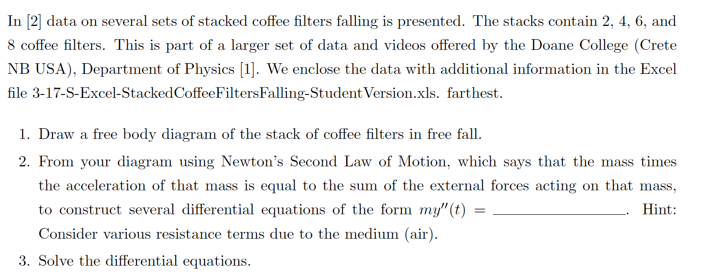 In [2] data on several sets of stacked coffee filters | Chegg.com