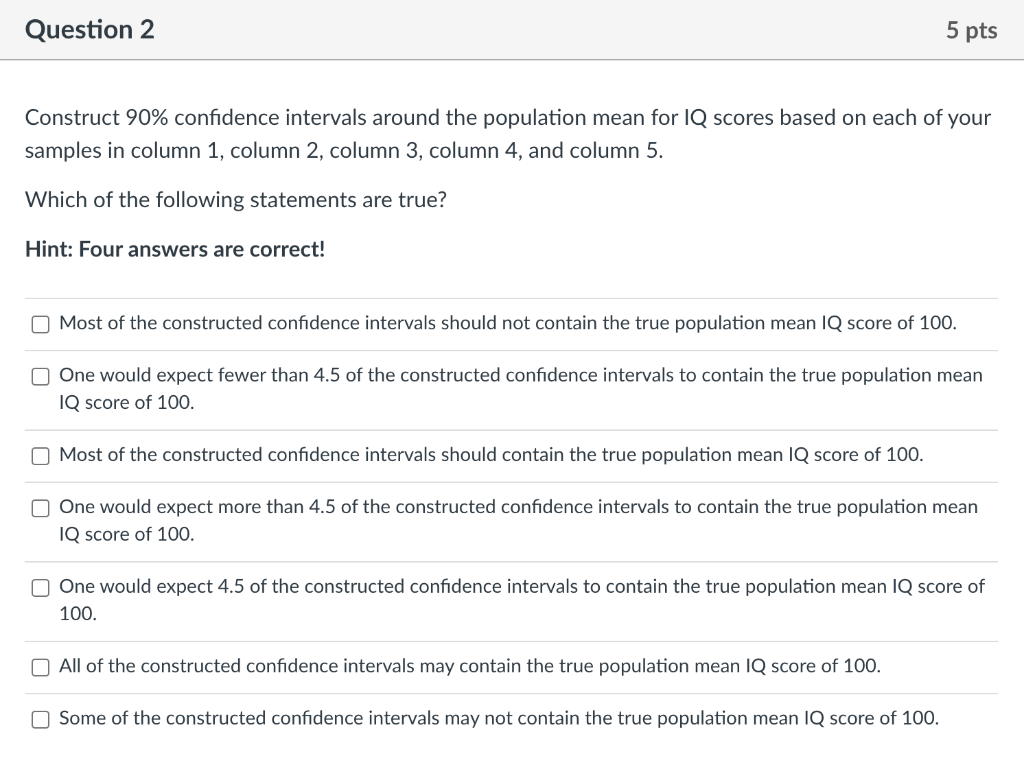 Solved Question 2 5 pts Construct 90% confidence intervals | Chegg.com