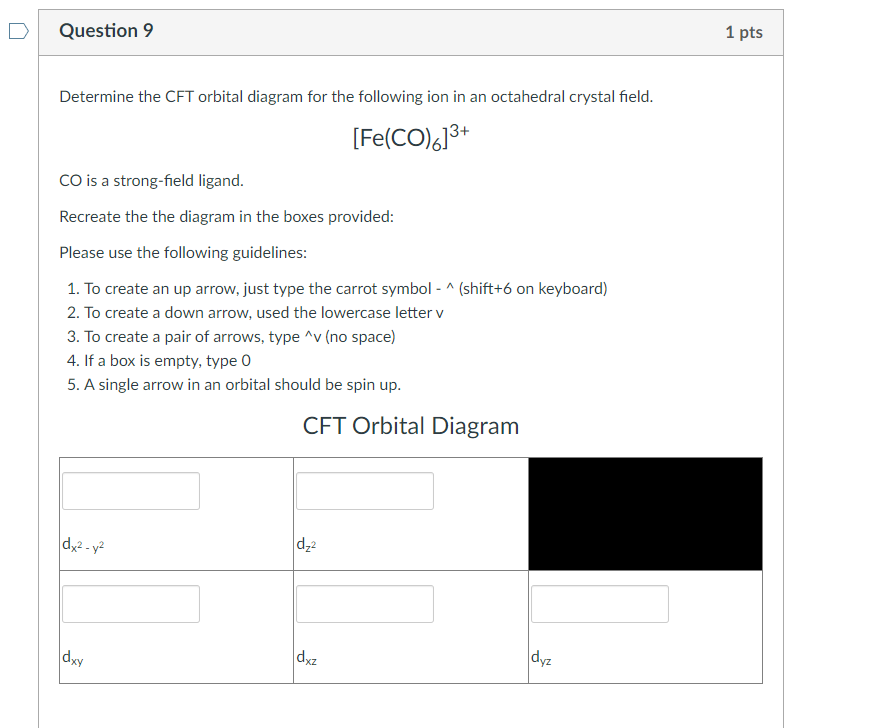 Solved Question 9 Determine the CFT orbital diagram for the | Chegg.com