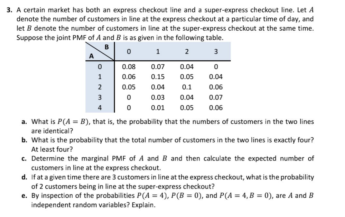 Solved A certain market has both an express checkout line | Chegg.com