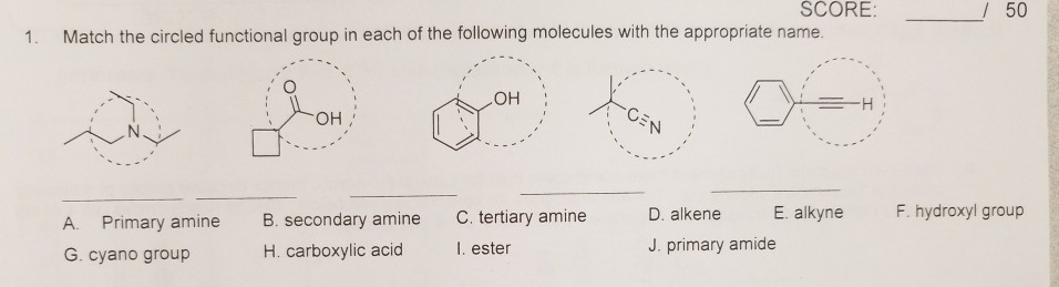 Solved SCORE 50 1. Match the circled functional group in | Chegg.com