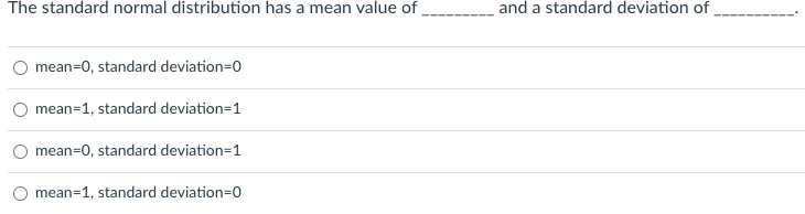 Solved The standard normal distribution has a mean value of | Chegg.com