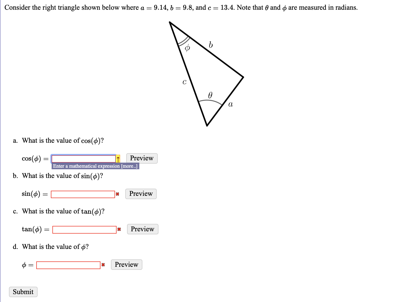 Solved Consider the right triangle shown below where | Chegg.com