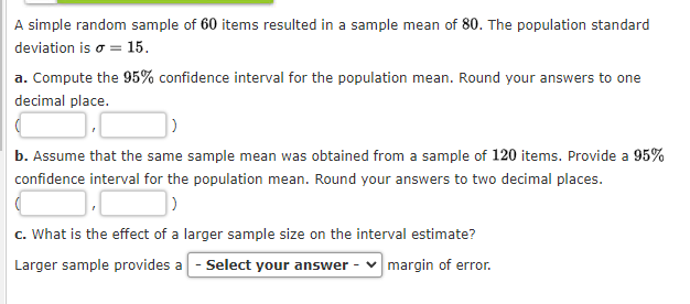 Solved A simple random sample of 60 items resulted in a | Chegg.com