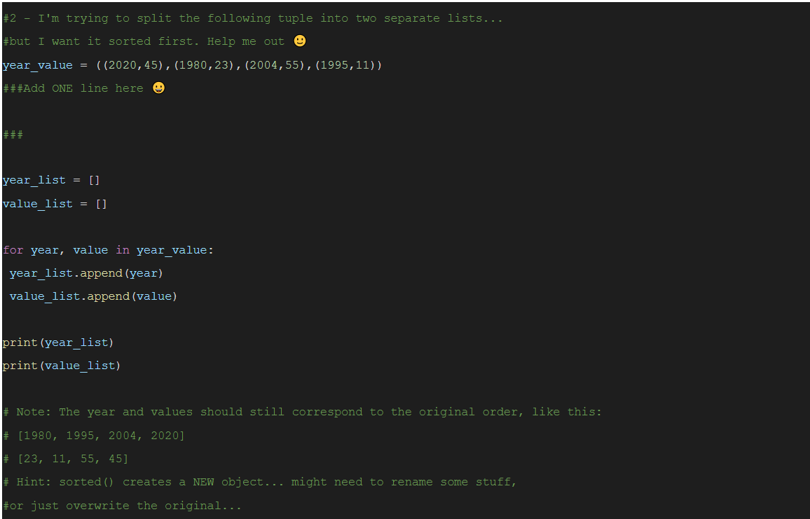 Solved #2 - I'm trying to split the following tuple into two | Chegg.com