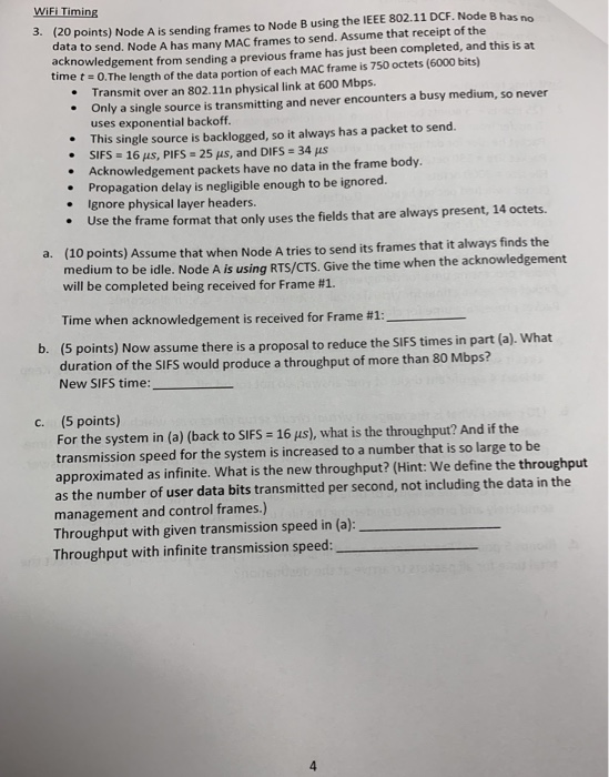 WiFi Timing 3. (20 points) Node A is sending frames | Chegg.com