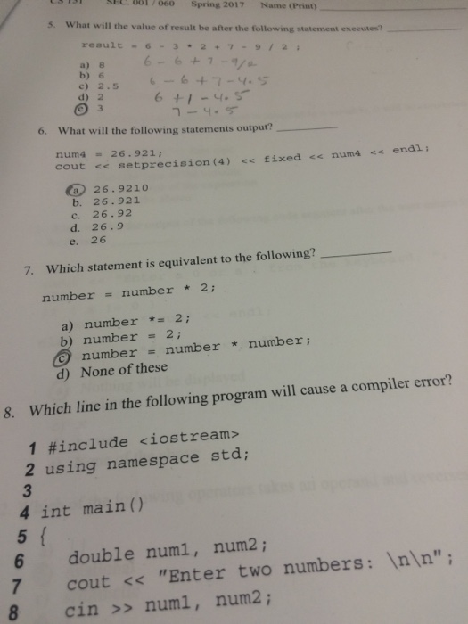 Solved What will the value of result be after the following | Chegg.com