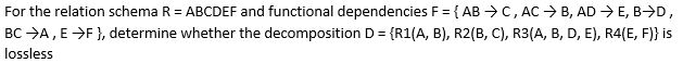 Solved For the relation schema R = ABCDEF and functional | Chegg.com