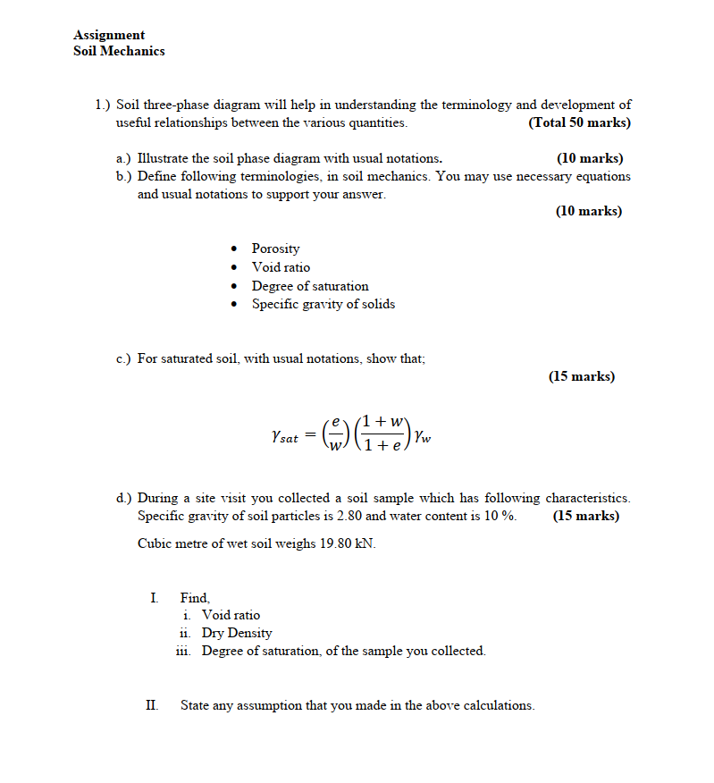 Solved 1.) Soil three-phase diagram will help in | Chegg.com