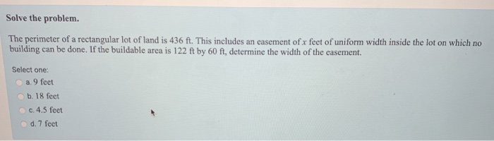 Solved Solve the problem. The perimeter of a rectangular lot | Chegg.com