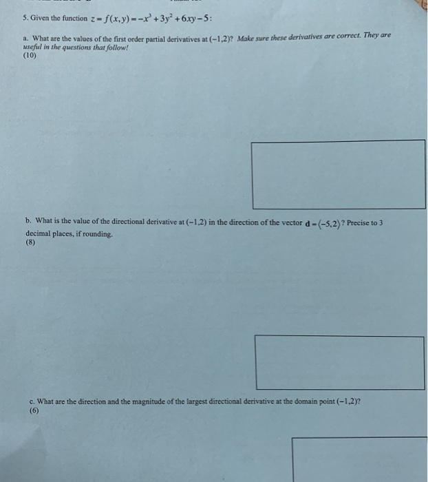 Solved 5. Given the function z-f(x,y)--x' + 3y2 + 6xy-5 : a. | Chegg.com