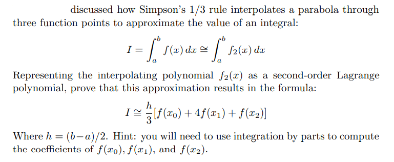 Solved discussed how Simpson's 1/3 rule interpolates a | Chegg.com