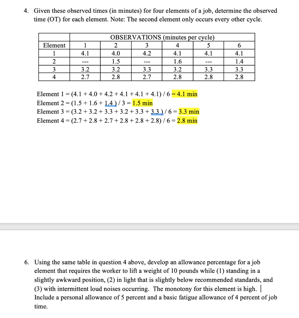 4. Given these observed times in minutes) for four | Chegg.com