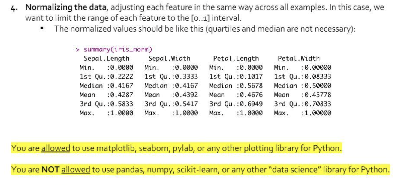 Solved 4. Normalizing the data, adjusting each feature in | Chegg.com