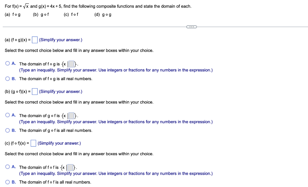 Solved For f(x)=x and g(x)=4x+5, find the following | Chegg.com