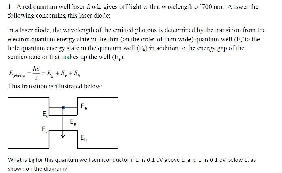 Solved 1. A red quantum well laser diode gives off light | Chegg.com