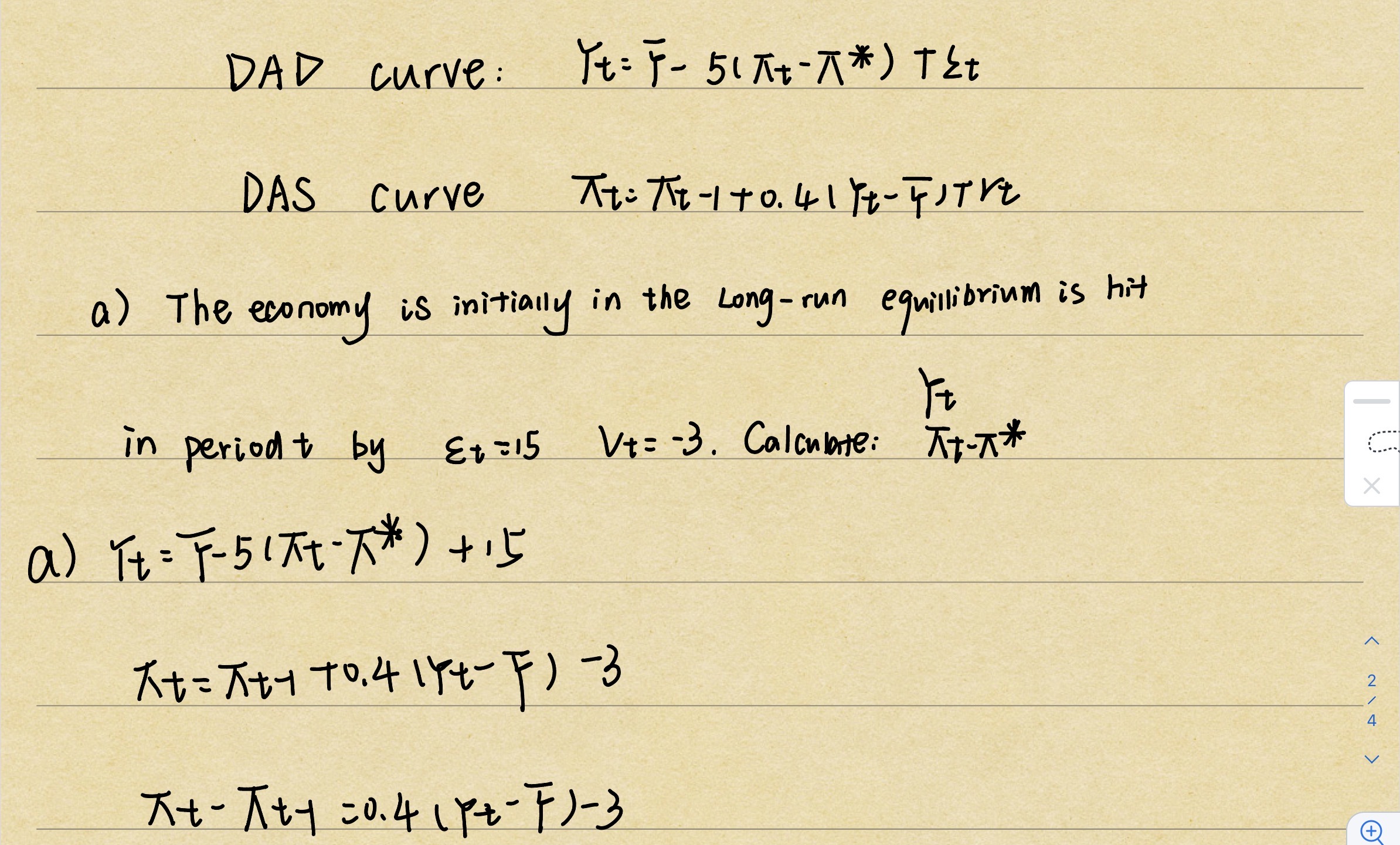Solved DAD curve: Yt=Yˉ−5(πt−π∗)TΣt DAS curve | Chegg.com