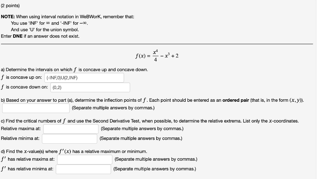 Solved NOTE: When using interval notation in WeBWorK, | Chegg.com