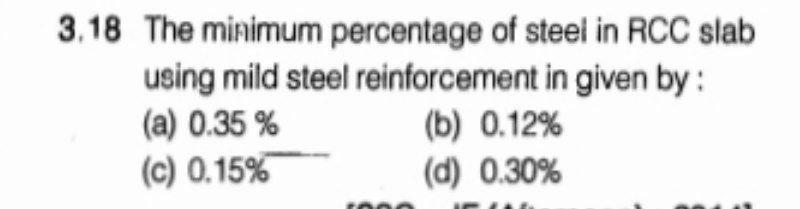 Solved 3,18 The minimum percentage of steel in RCC slab | Chegg.com