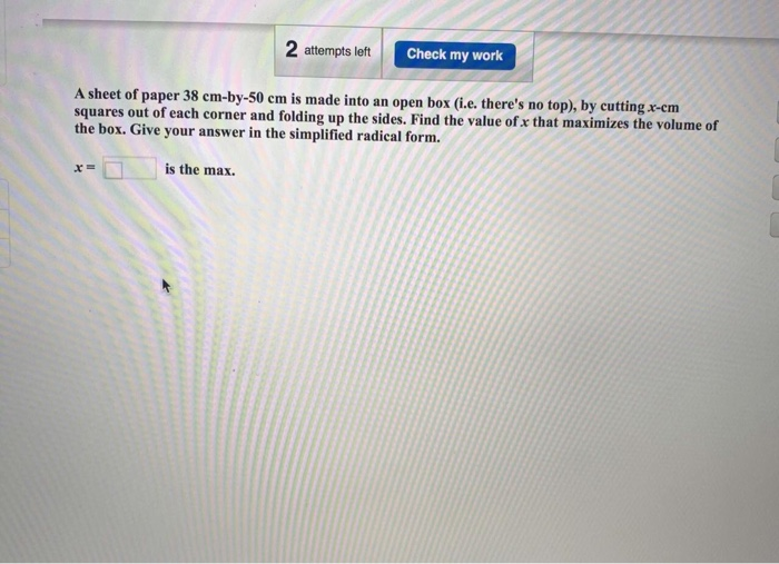Solved 2 attempts left Check my work A sheet of paper 38 | Chegg.com