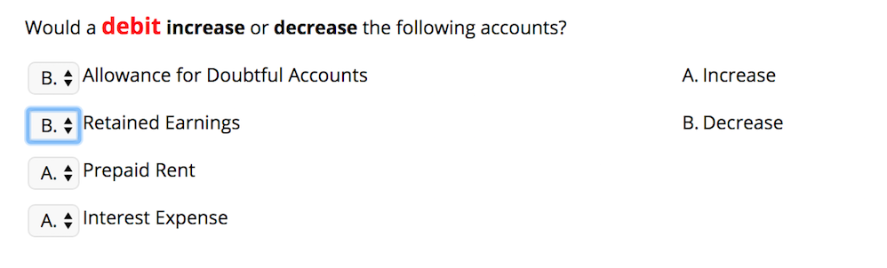 Solved Would a debit increase or decrease the following | Chegg.com