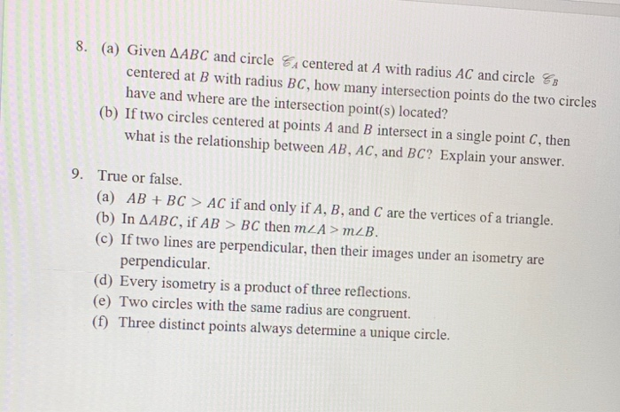 Solved 8. (a) Given ΔABC and circle centered at A with | Chegg.com
