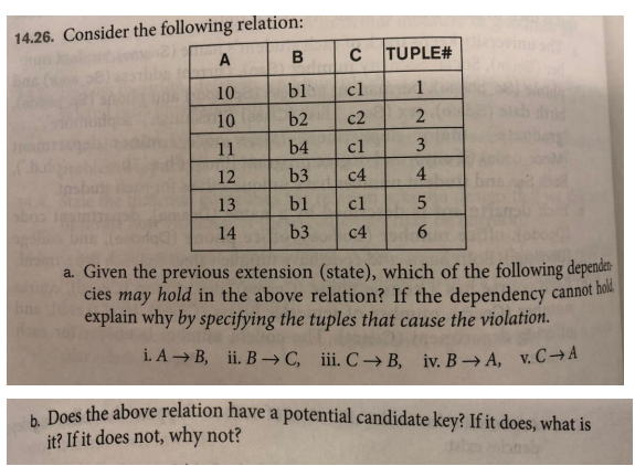 Solved 14.26. Consider the following relation: A B C TUPLE# | Chegg.com