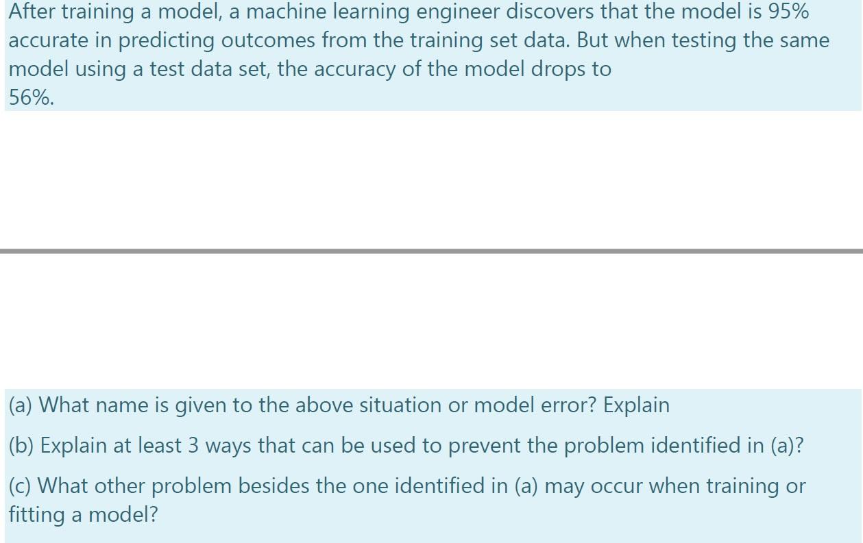 Solved After training a model, a machine learning engineer | Chegg.com