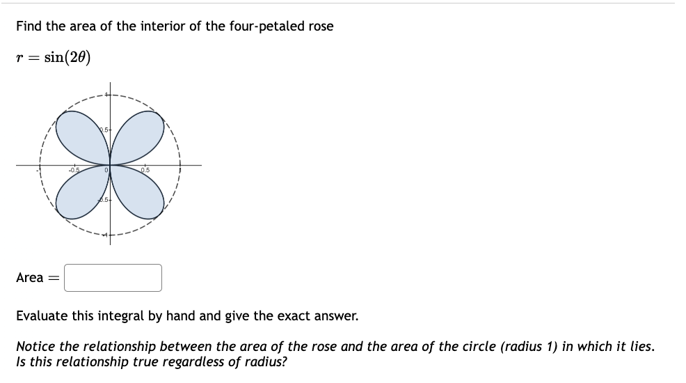 Solved Find the area of the interior of the four-petaled | Chegg.com